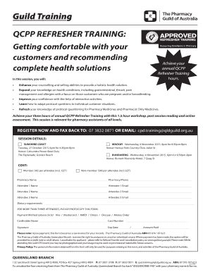 Fillable Online QCPP REFRESHER TRAINING Pharmacy Guild Of Australia Fax Email Print PdfFiller