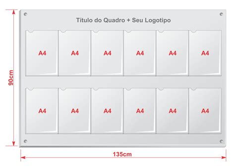 Quadro Gestão à Vista Personalizado 12 Expositores A4 Retrato