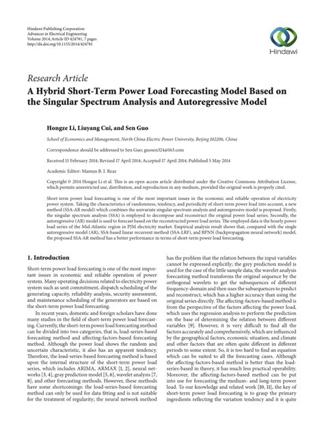 Pdf A Hybrid Short Term Power Load Forecasting Model Based On The Singular Spectrum Analysis