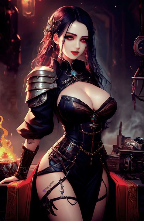 Rule 34 Ai Generated Black Hair Breasts Cleavage Dress Female Only Large Breasts Long Hair Red