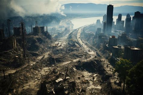 Haunting Aftermath Of A Devastating Earthquake Stock Illustration