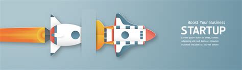 종이 절단 공예 및 종이 접기 스타일에서 시작 개념 벡터 일러스트 레이 션 로켓은 파란 하늘을 날고 있다 웹 배너 포스터 표지