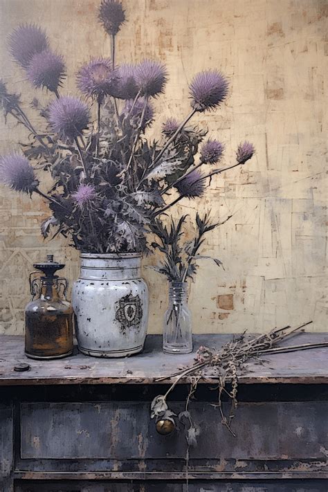Dried Thistles A Still Life Journey Деревенский букет Искусство
