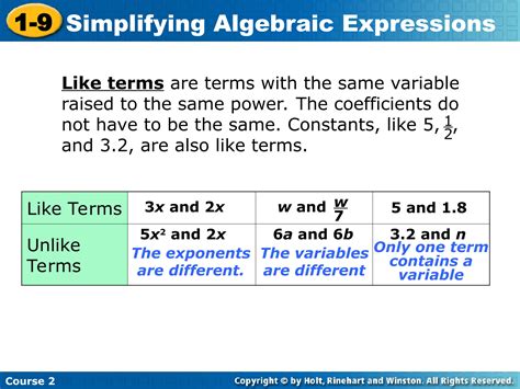 Simplifying And Algebraic Expressionsppt