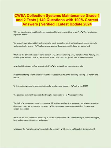 Cwea Collection Systems Maintenance Grade 1 And 2 Tests 140 Questions With 100 Correct
