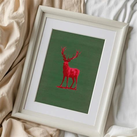 Retro Reindeer Christmas Art Print Minimalist Holiday Poster Digital