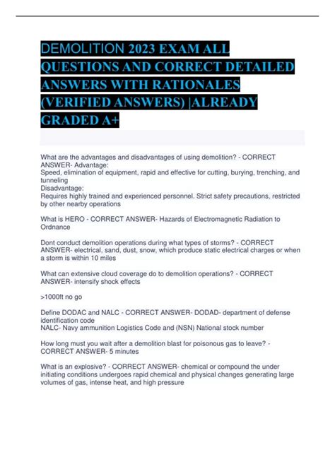 Demolition 2023 Exam All Questions And Correct Detailed Answers With Rationales Verified