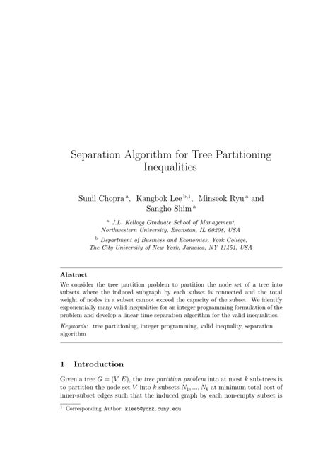 Pdf Separation Algorithm For Tree Partitioning Inequalities