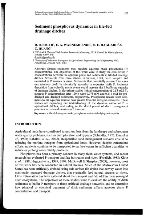 Pdf Sediment Phosphorus Dynamics In Tile Fed Drainage Ditches