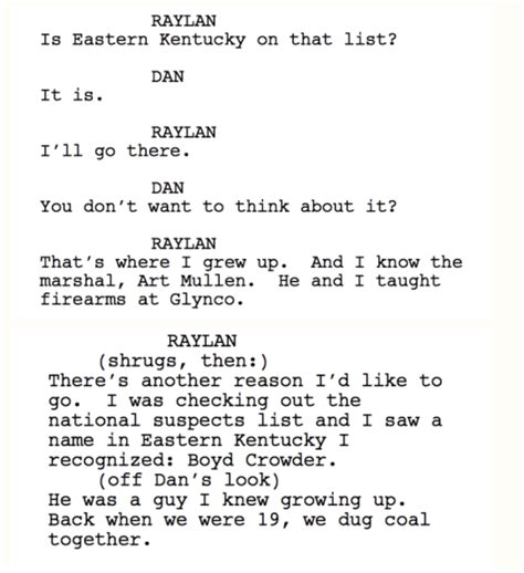 Original Pilot Script Raylan Volunteers To Go To Kentucky R Justified