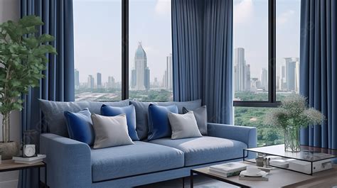 블루 패브릭 가구를 갖춘 도시 전망 미니멀리스트 거실 3d 렌더링 옥상 창고 고급 아파트 호화로운 집 배경 일러스트 및 사진 무료 다운로드 Pngtree