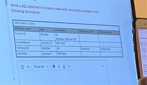 Solved Write A Sql Statement To Create A Table With