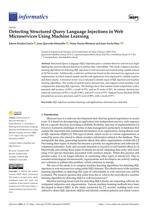 Pdf Detecting Structured Query Language Injections In Web Microservices Using Machine Learning