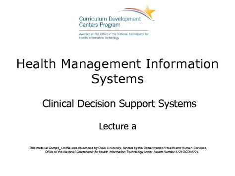 Health Management Information Systems Clinical Decision Support Systems