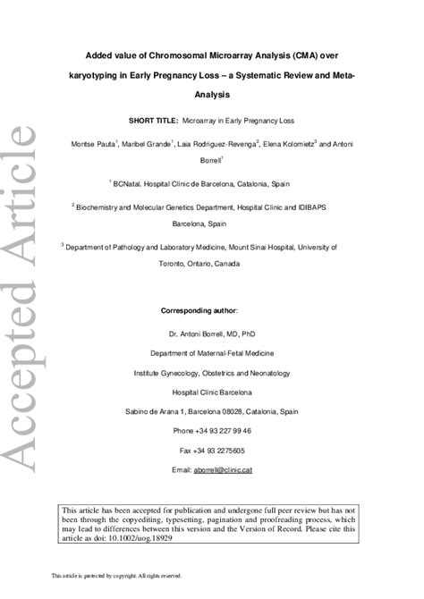 Pdf Added Value Of Chromosomal Microarray Analysis Over Conventional Karyotyping In Stillbirth