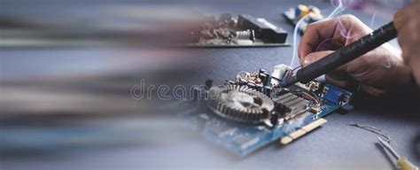 Computer Hardware Engineering Engineer Soldering Computer Motherboard Stock Image Image Of