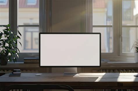 A Modern Private Office Workspace With A Whitescreen Computer Mockup On A Table Against The