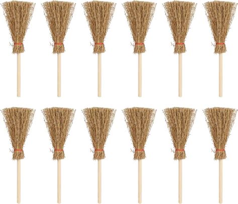 Sewacc 12pcs Mini Broom Decoration Miniature Artificial
