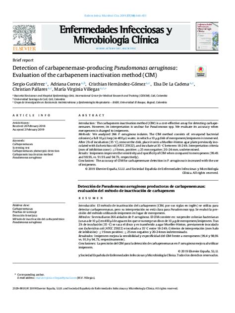 Pdf Detection Of Carbapenemase Producing Pseudomonas Aeruginosa Evaluation Of The Carbapenem