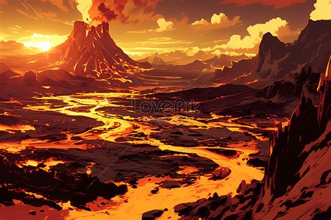 웅장한 화산 일러스트 무료 다운로드 Lovepik