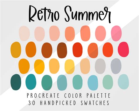 Retro Summer Vintage Procreate Color Palette Color Swatches Etsy