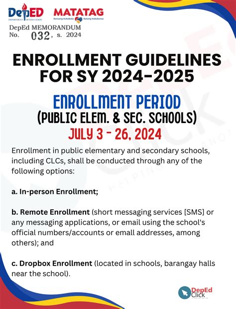 Enrollment Guidelines For School Year 2024 2025 Deped Click