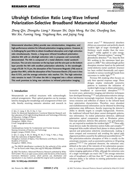 Pdf Ultrahigh Extinction Ratio Long‐wave Infrared Polarization
