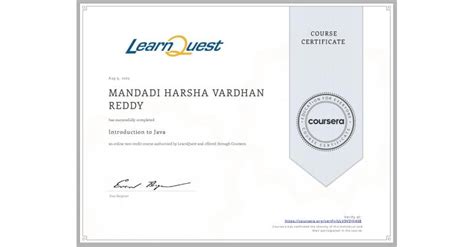 Harsha Vardhan Reddy On Linkedin Completion Certificate For Introduction To Java