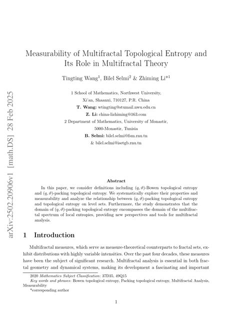 Pdf Measurability Of Multifractal Topological Entropy And Its Role In Multifractal Theory