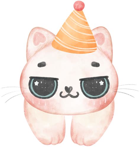 Free Cute Playful Birthday Cat Face Celebrating Party Cartoon Watercolor 22666337 Png With