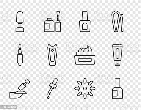 매니큐어 매니큐어 병 오일 네일 거짓 손톱 및 튜브 핸드 크림 아이콘을위한 세트 라인 밀링 커터 벡터 0명에 대한 스톡 벡터 아트 및 기타 이미지 Istock