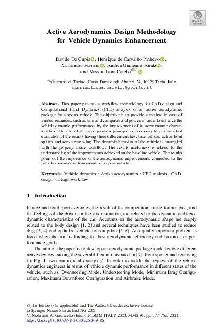 Pdf Active Aerodynamics Design Methodology For Vehicle Dynamics Enhancement