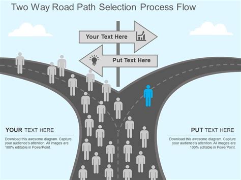 Hx Two Way Road Path Selection Process Flow Flat Powerpoint Design Powerpoint Slide Images