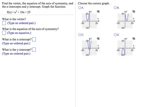 Solved Find The Vertex The Equation Of The Axis Of Chegg Com