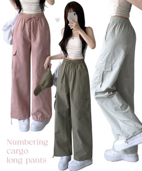 여름 바스락 카고🖤투웨이 넘버링 바스락 포켓 카고 롱 스트링 하이웨스트 와이드 밴딩 트레이닝 팬츠 바지 에이블리