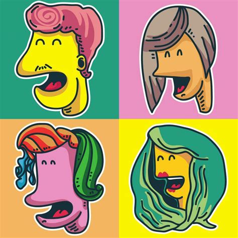 Different Face Doodle With Smile Expression Vector Art At Vecteezy