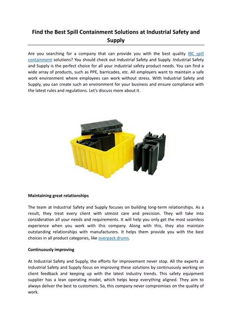 PPT Find The Best Spill Containment Solutions At Industrial Safety And Supply PowerPoint