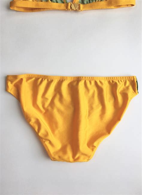1970s 70s Yellow Tropical Gottex Bikini Bathing Suit Swimsuit Hemlock Vintage Clothing