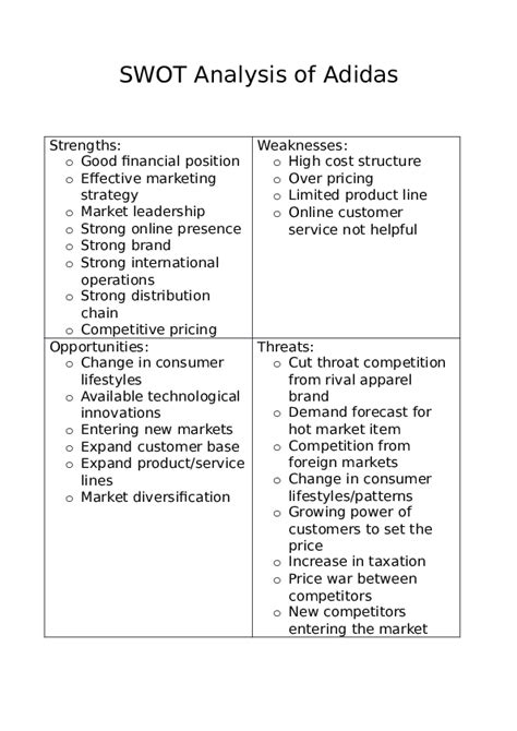Doc Swot Analysis Of Adidas