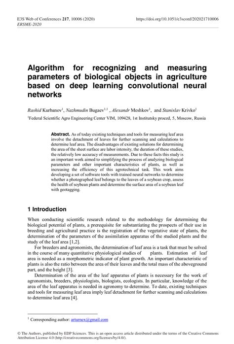 Pdf Algorithm For Recognizing And Measuring Parameters Of Biological Objects In Agriculture