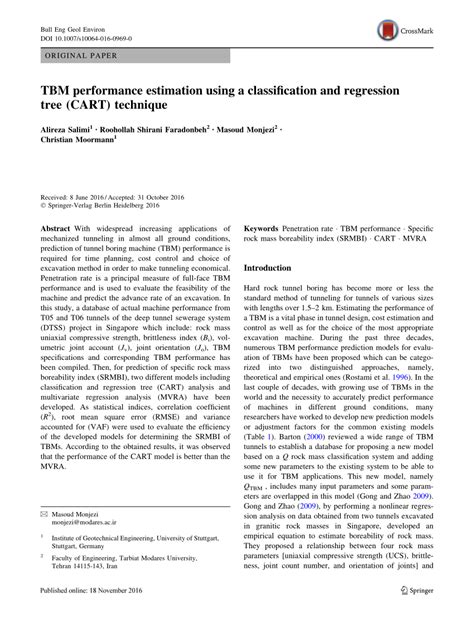pdf tbm performance estimation using a classiﬁcation and regression