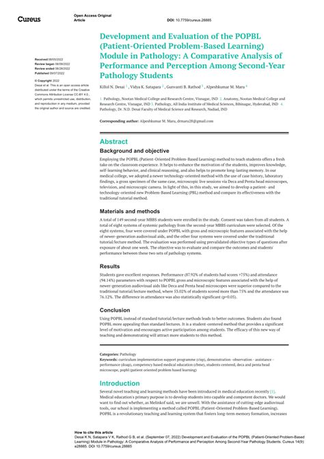 Pdf Development And Evaluation Of The Popbl Patient Oriented Problem
