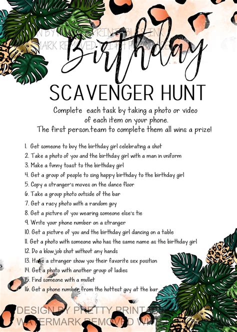 Printable Adult Scavenger Hunt Game Adult Birthday Scavenger Hunt Game Scavenger Hunt For An