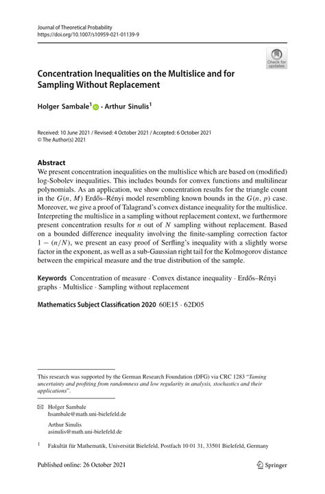 Pdf Concentration Inequalities On The Multislice And For Sampling