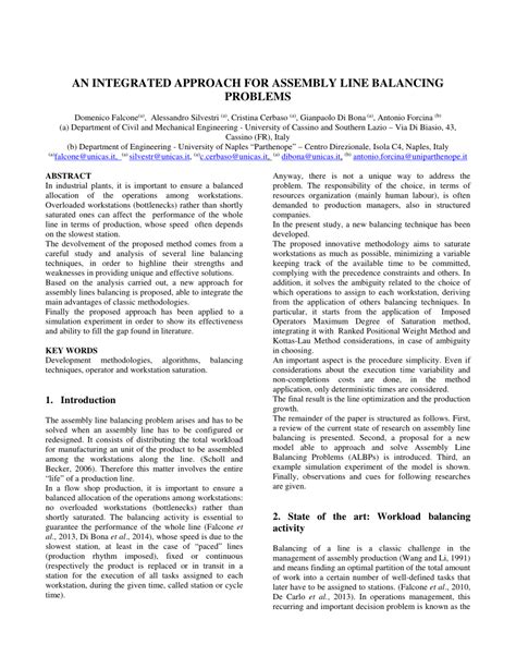 Pdf An Integrated Approach For Assembly Line Balancing Problems