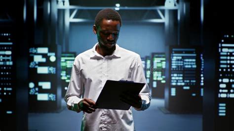 Engineer Does Maintenance In Data Center Stock Footage Video Of