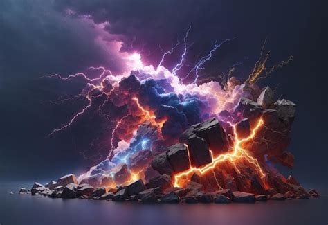 Premium Ai Image Lightning Strike Colored 3d Rendering Element