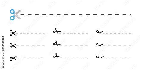 Scissors Cut Line Icon Set Cut Here Symbol With Dashed And Dotted Line Variations Paper