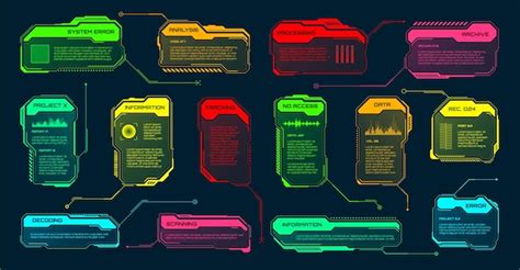 Premium Vector Futuristic Hud Or Ui Elements Scifi User Interface Text Boxes Callouts Colorful