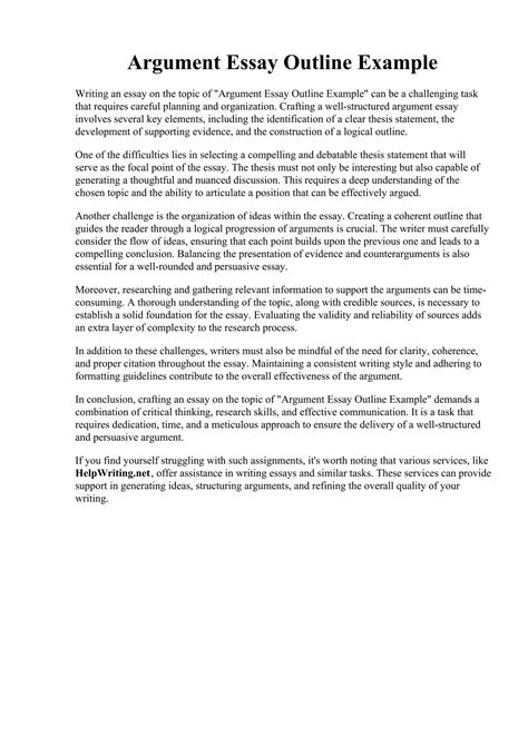 Argument Essay Outline Example Pdf